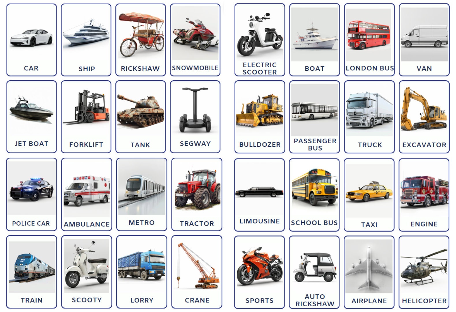 32 PNG Montessori Vehicles Types of Flashcards, Toddler Activity ...