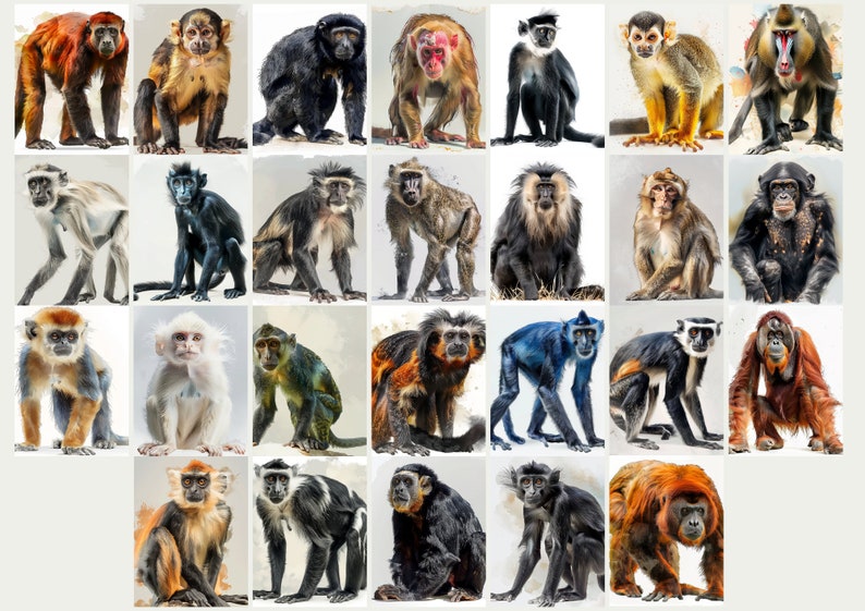 Monkey Species Clipart | Watercolor Monkey PNG | Jungle Clipart ...