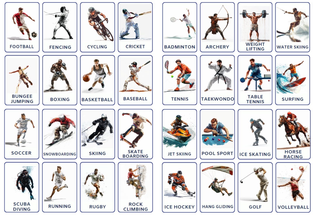 32 PNG Sports Flash Cards, Printable Montessori Cards, Nomenclature ...