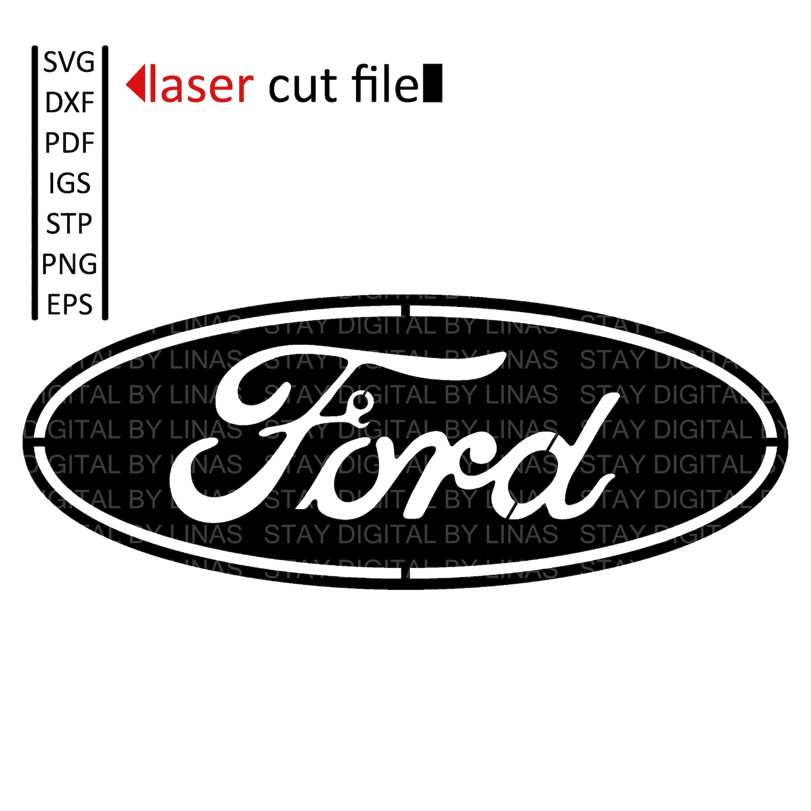 Ford Logo - Digital Files for Laser Cutting - Igs, Stl, Stp, Dxf, Svg ...