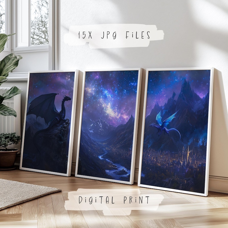 Fourth Wing Poster Set of 3 Print | Tairn, Sgaeyl Starry Sky | Book ...