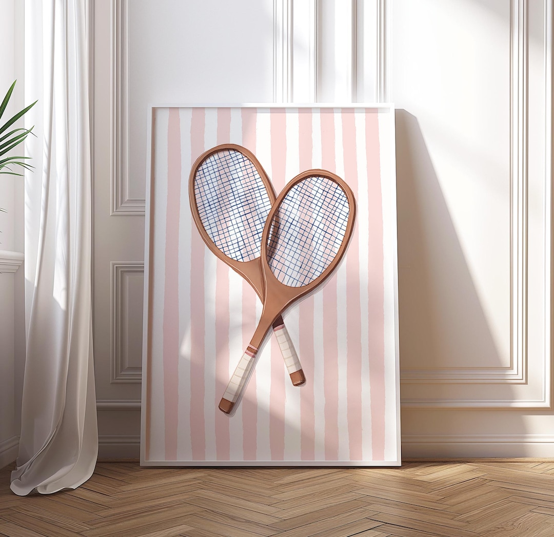 Preppy Tennis Racket Nursery Wall Art Print | Striped Pink Girl Nursery ...