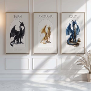 Fourth Wing Poster Set of 3 Print | Tairn, Andarna, Sgaeyl | Book ...
