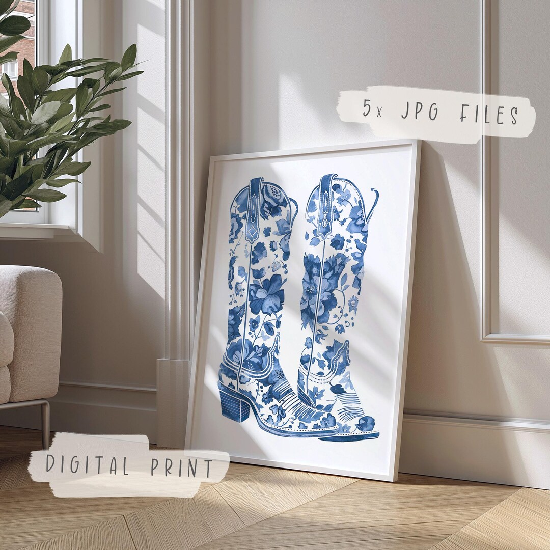 Blue Cowboy Boots Print | Blue Cowboy Boots Wall Art | Minimalist ...