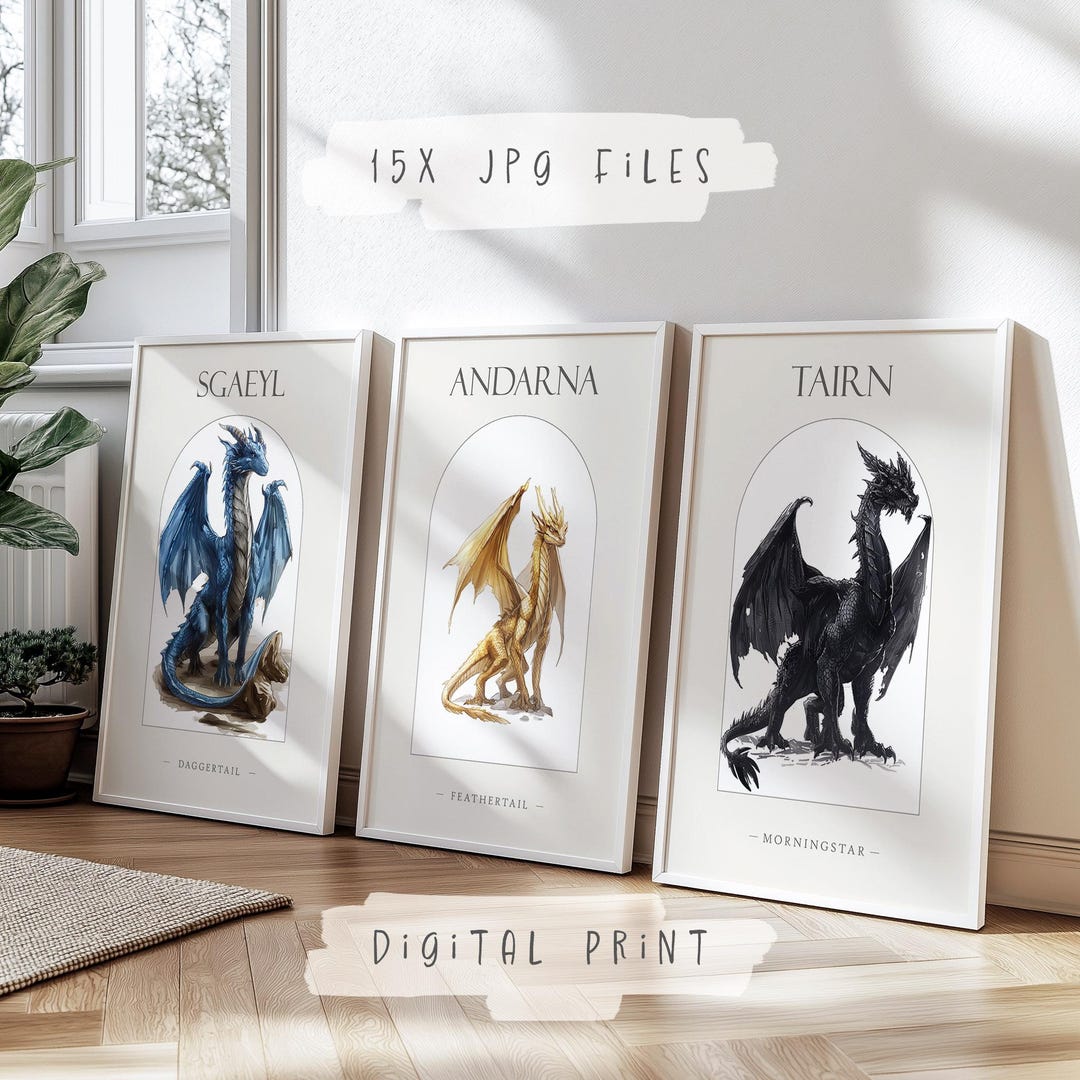 Fourth Wing Poster Set of 3 Print | Tairn, Andarna, Sgaeyl | Book ...