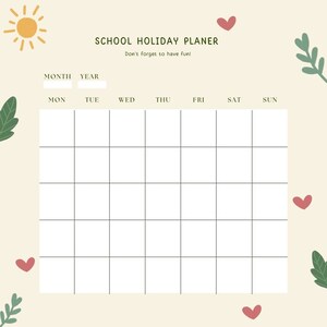 School Holiday Planner, Printable Summer Calendar, Summer Holidays ...