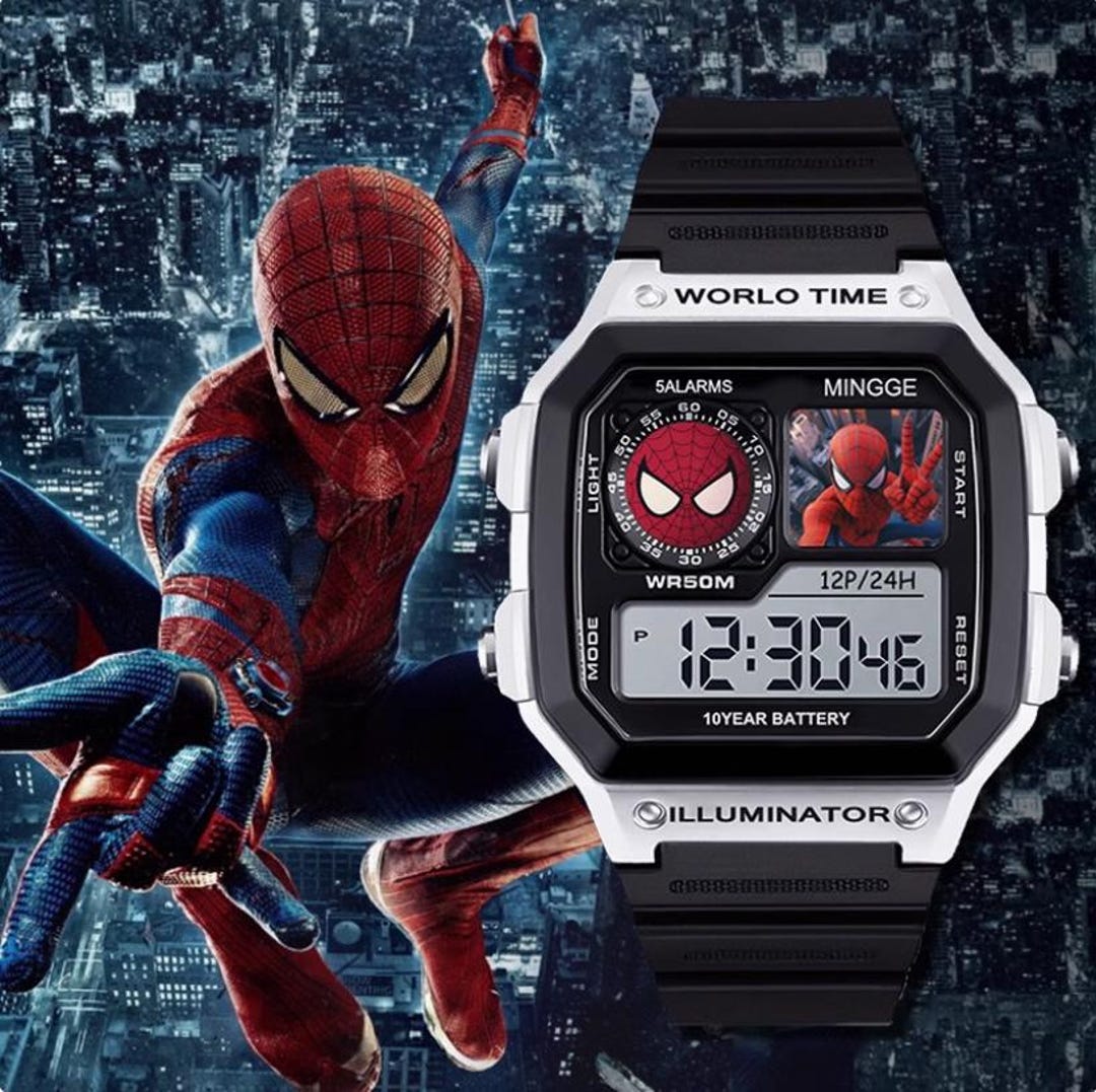 Spider-man Digital Watch for Kids & Adults – LED Backlight, 5 Alarms ...