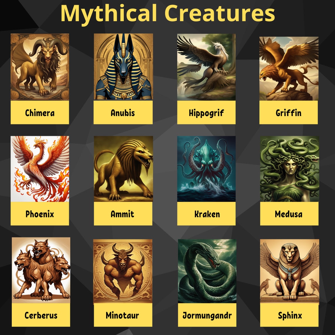 14 Mythical Creatures Printable Flashcards (+ Colouring Pages of Them ...