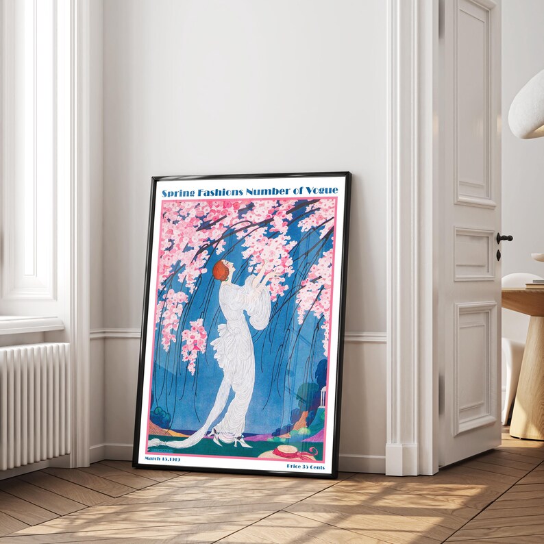 Vintage Art Deco Magazine Cover Wall Art, Spring Cherry Blossom Tree ...