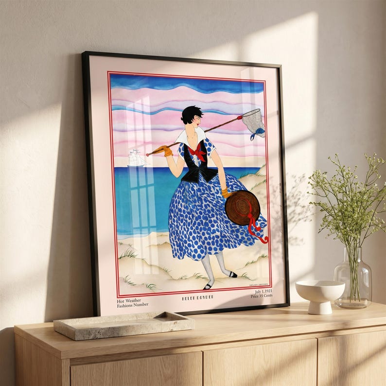 Capa da revista Art Déco, Helen Dryden, Moda Praia 1921, Vestido Azul ...