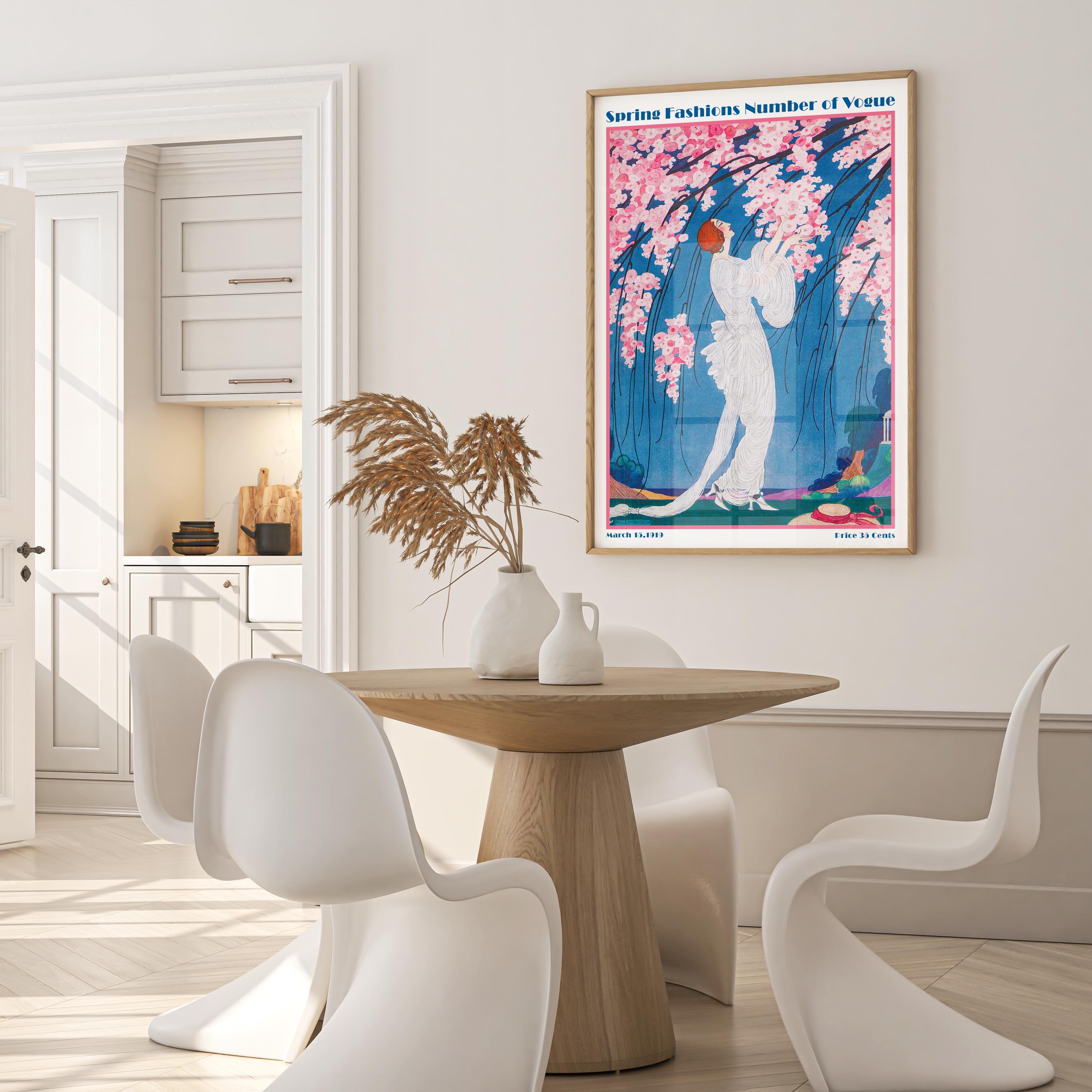 Vintage Art Deco Magazine Cover Wall Art, Spring Cherry Blossom Tree ...