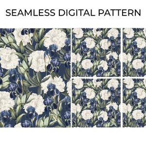 Sapphire Garden Twilight - Botanical Pattern, Iris Garden Pattern, Blue ...