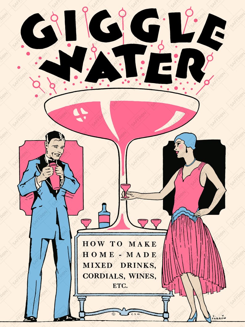 Giggle Water Wall Art Print, Retro Cocktail Poster in Art Deco Style ...