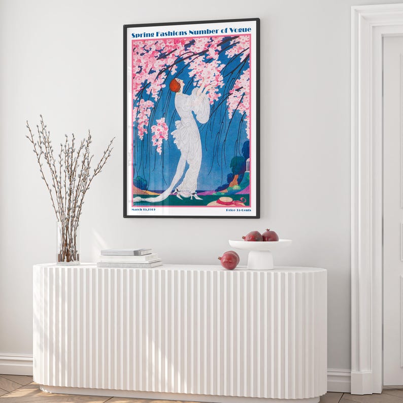 Vintage Art Deco Magazine Cover Wall Art, Spring Cherry Blossom Tree ...