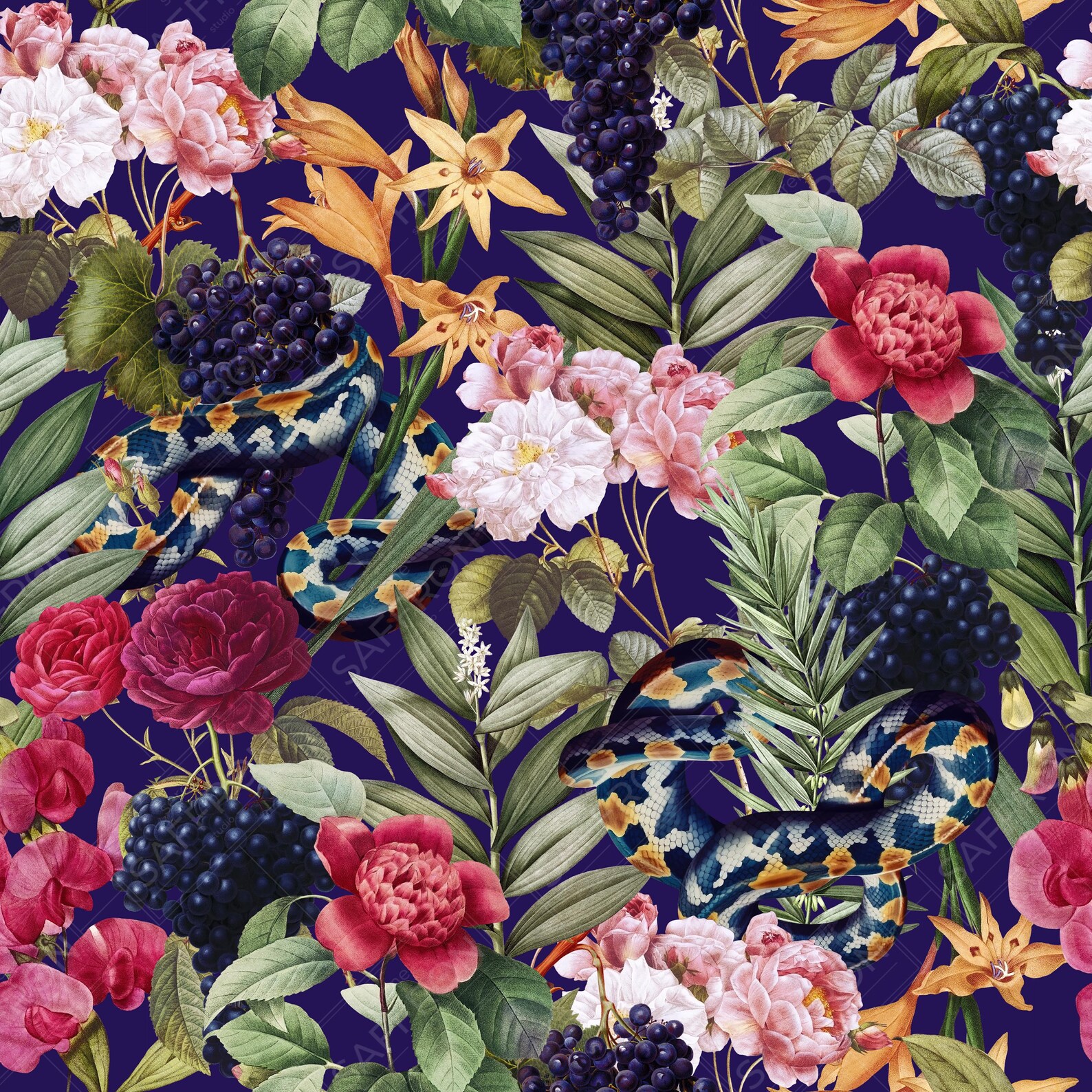 Garden of Eden - Botanical Garden Pattern, Grape Pattern, Snake Pattern ...