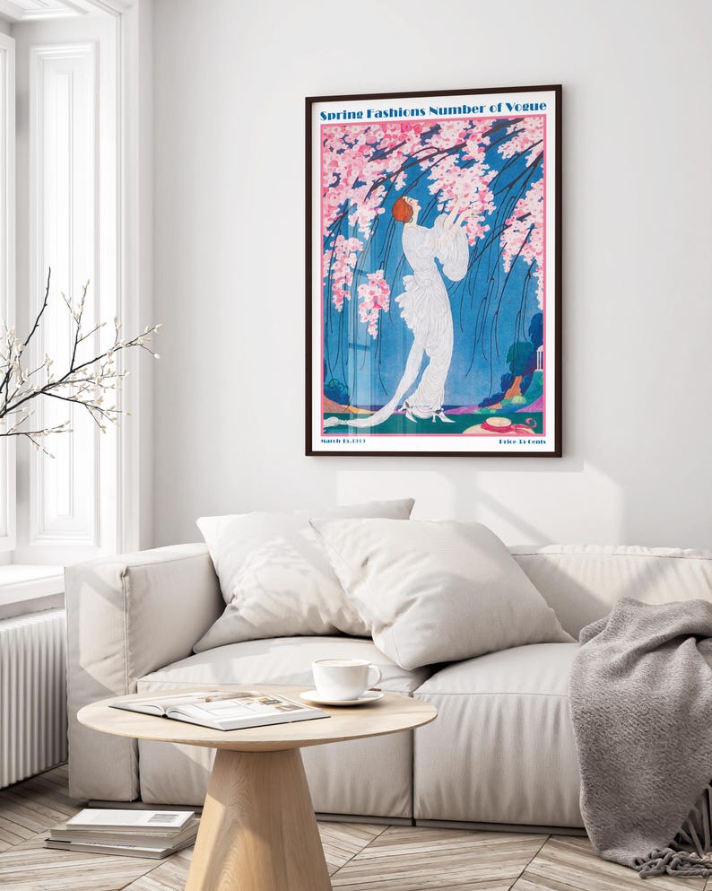 Vintage Art Deco Magazine Cover Wall Art, Spring Cherry Blossom Tree ...