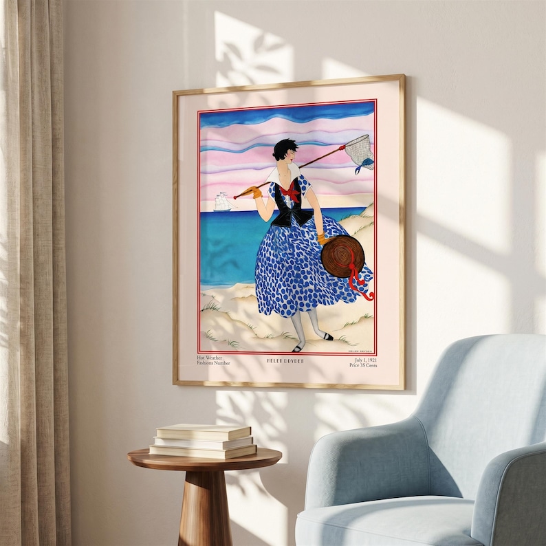 Capa da revista Art Déco, Helen Dryden, Moda Praia 1921, Vestido Azul ...