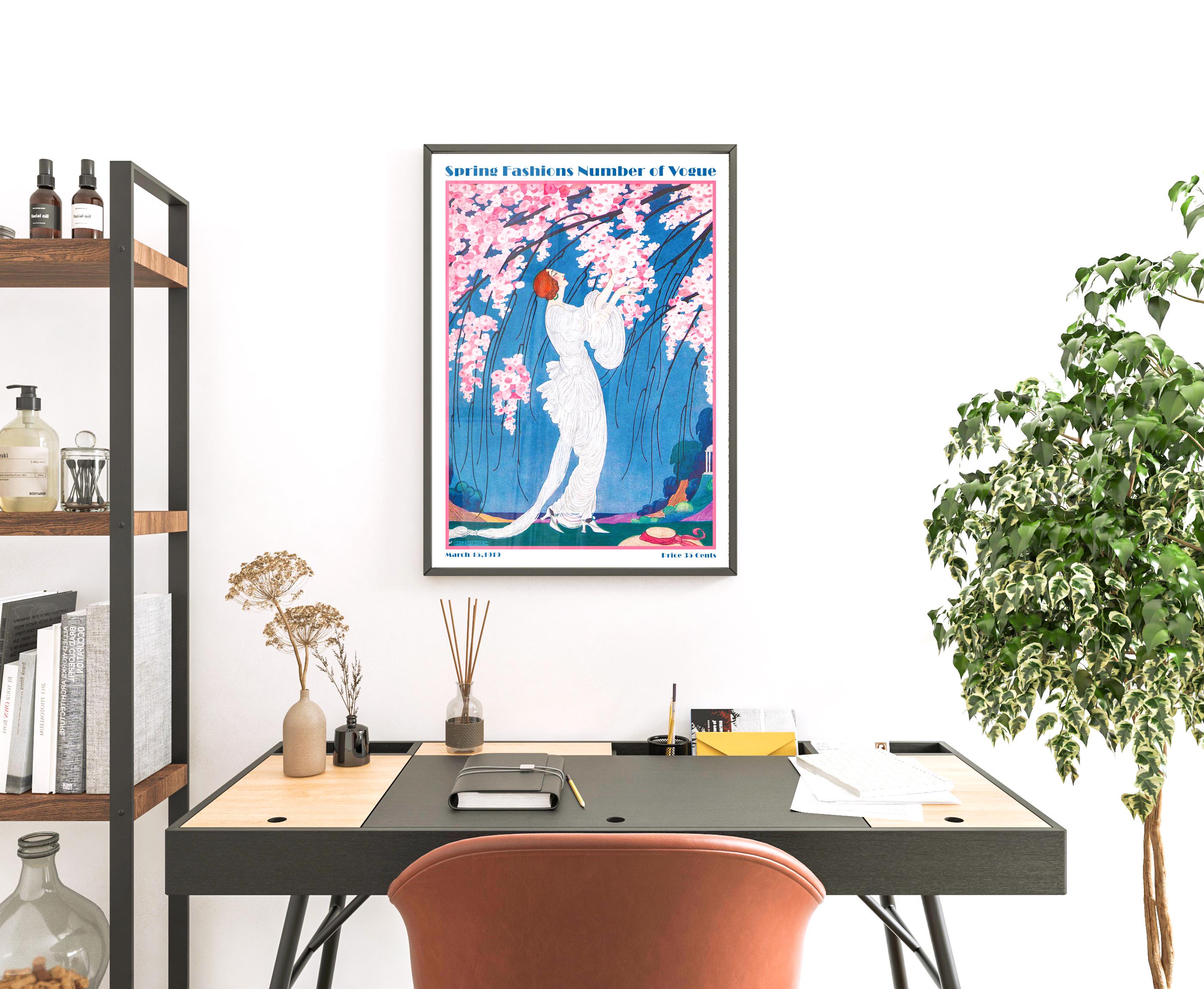 Vintage Art Deco Magazine Cover Wall Art, Spring Cherry Blossom Tree ...