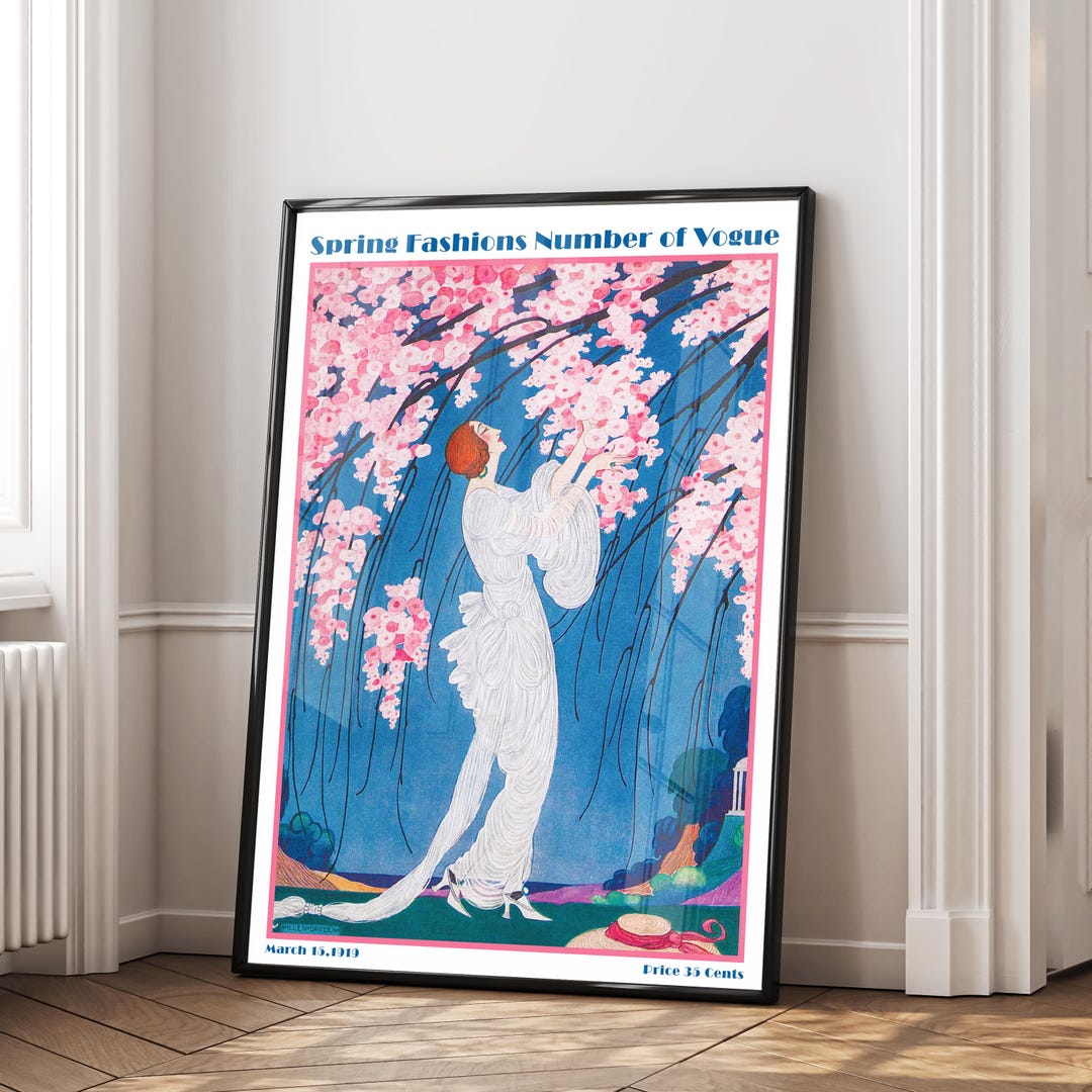 Vintage Art Deco Magazine Cover Wall Art, Spring Cherry Blossom Tree ...