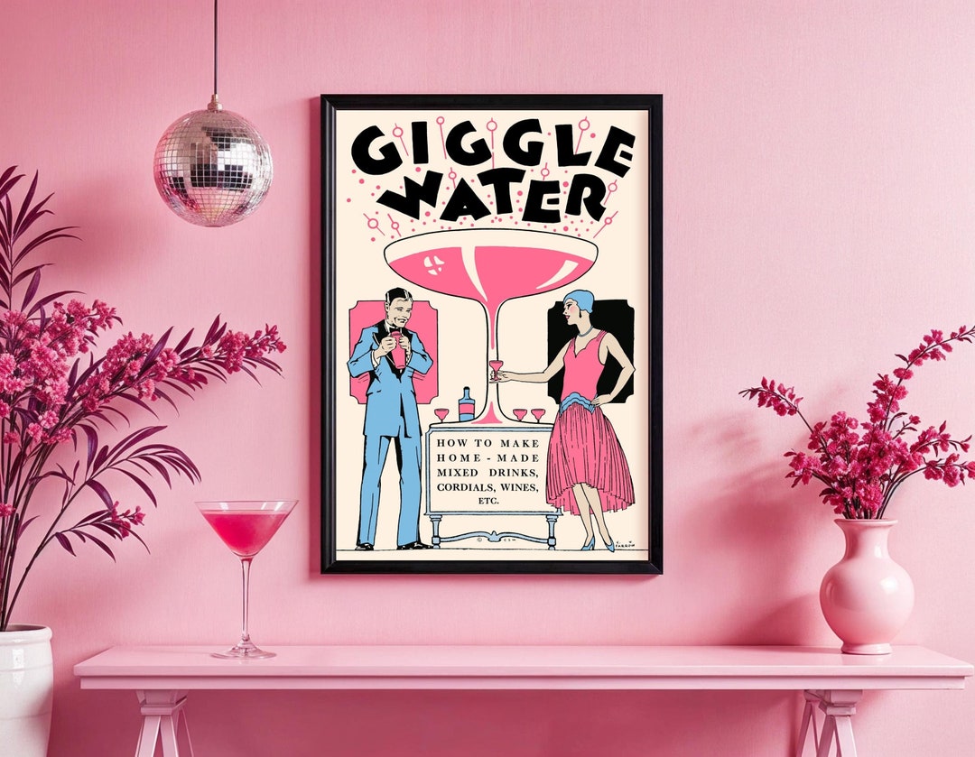 Giggle Water Wall Art Print, Retro Cocktail Poster in Art Deco Style ...