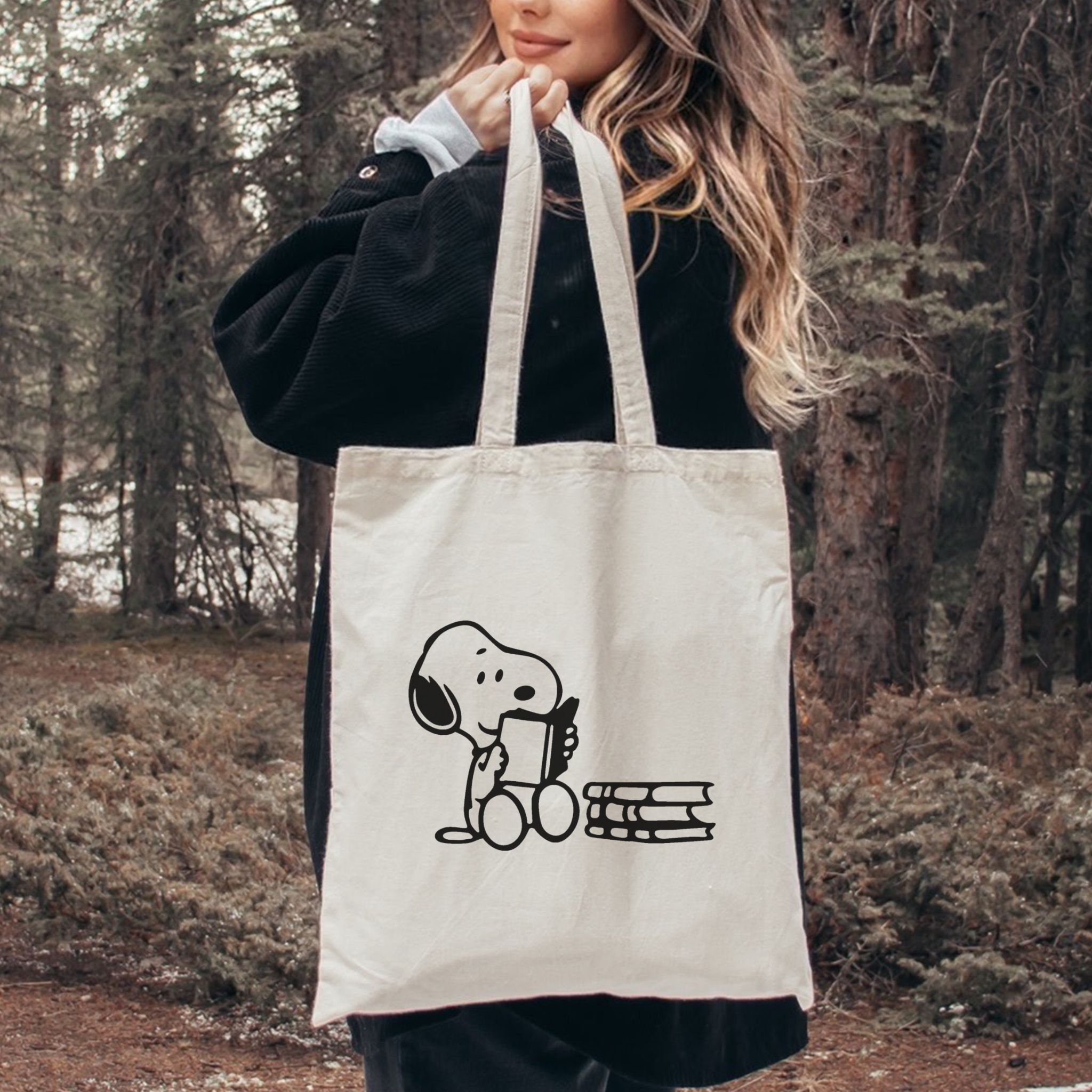 Snoopy Tote Bag, Snoopy Tote, Library Tote Bag, Snoopy Reading Books ...