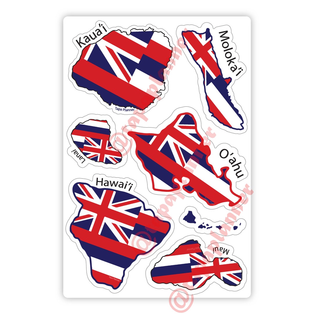 Hawaiian Stickers Hawaiian Islands With Flag Sticker Pack 4x6 Sticker ...