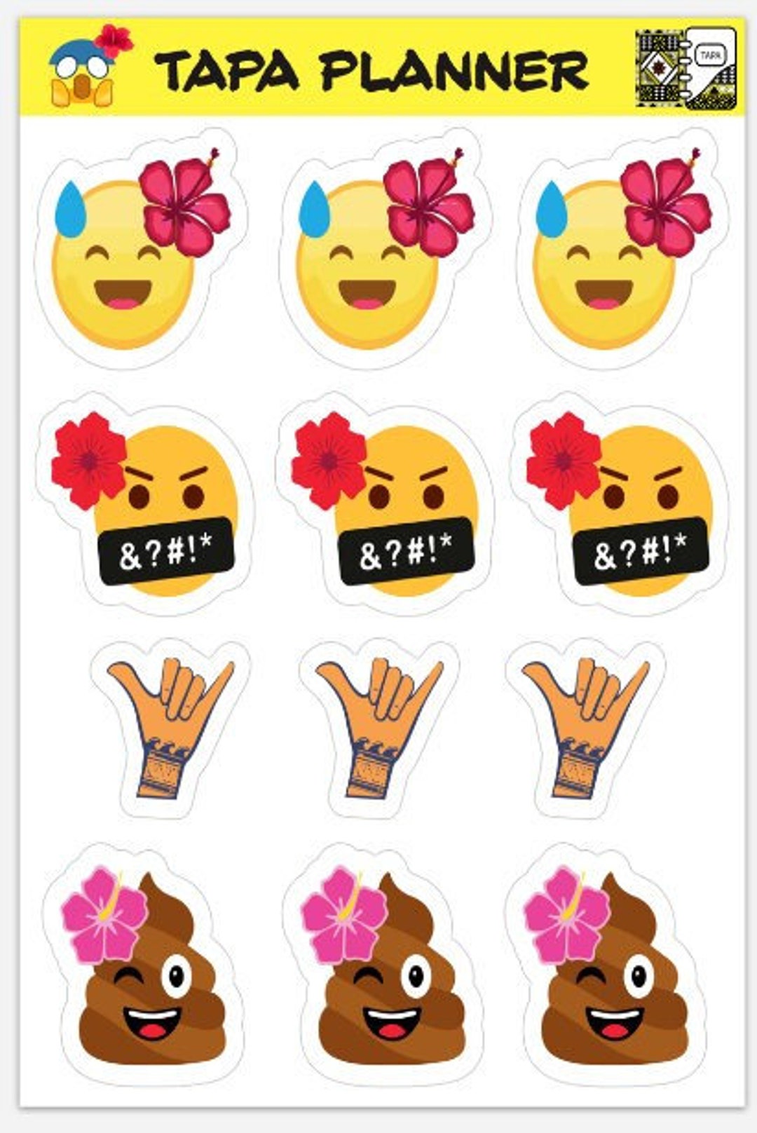 Sticker Pack: Aloha Emojis 6x9 Big Sticker Sheet - Etsy