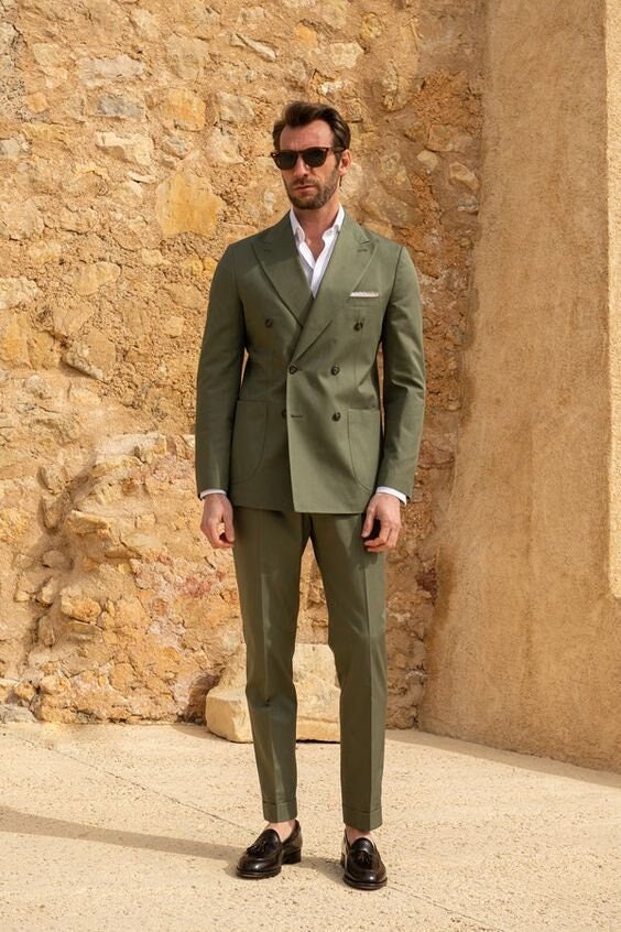Men Custom Suit Classy Double Breasted Two Piece Green - Etsy