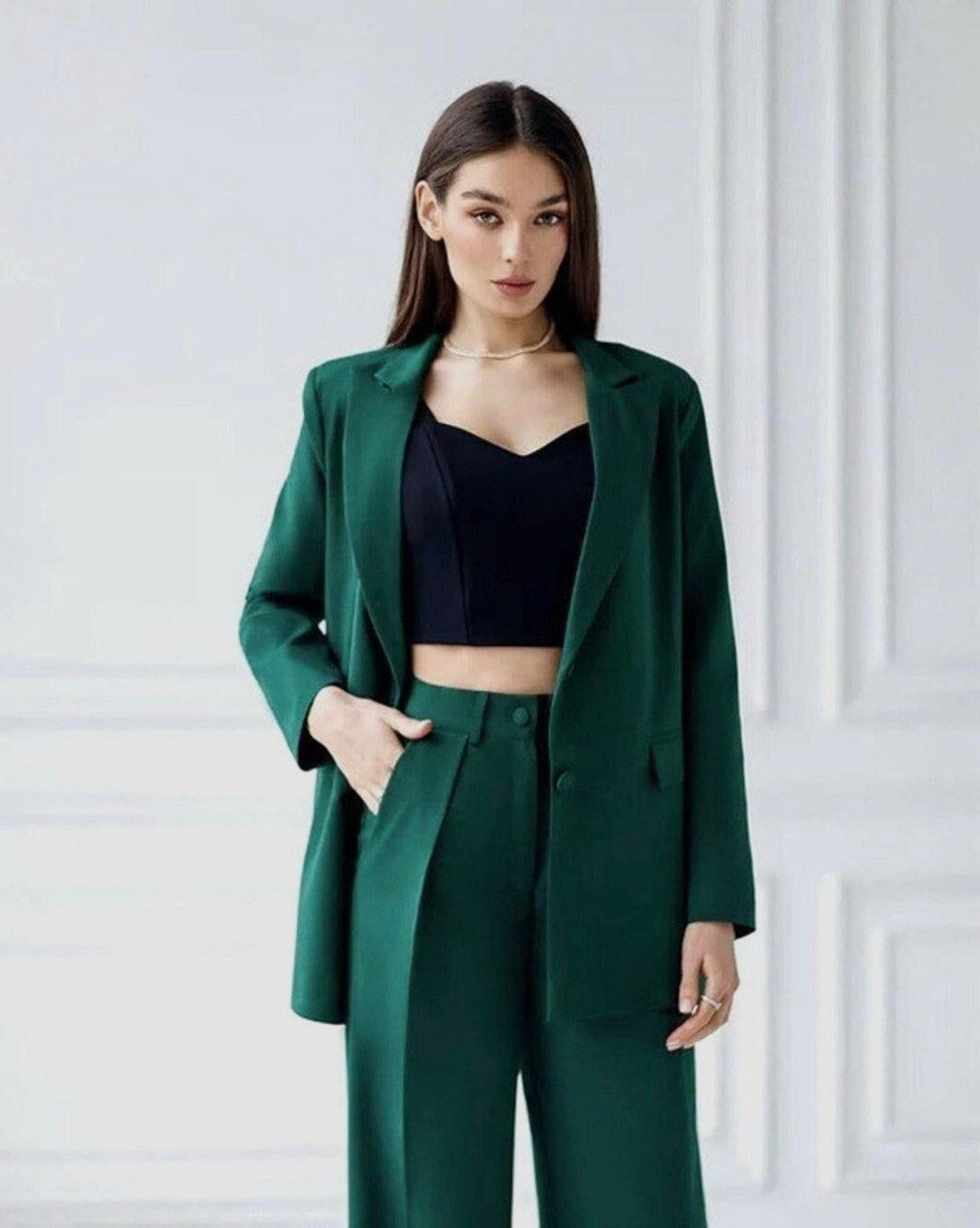 Green Custom Woman Two Piece Green Suits Office Ladies Women Suits for ...