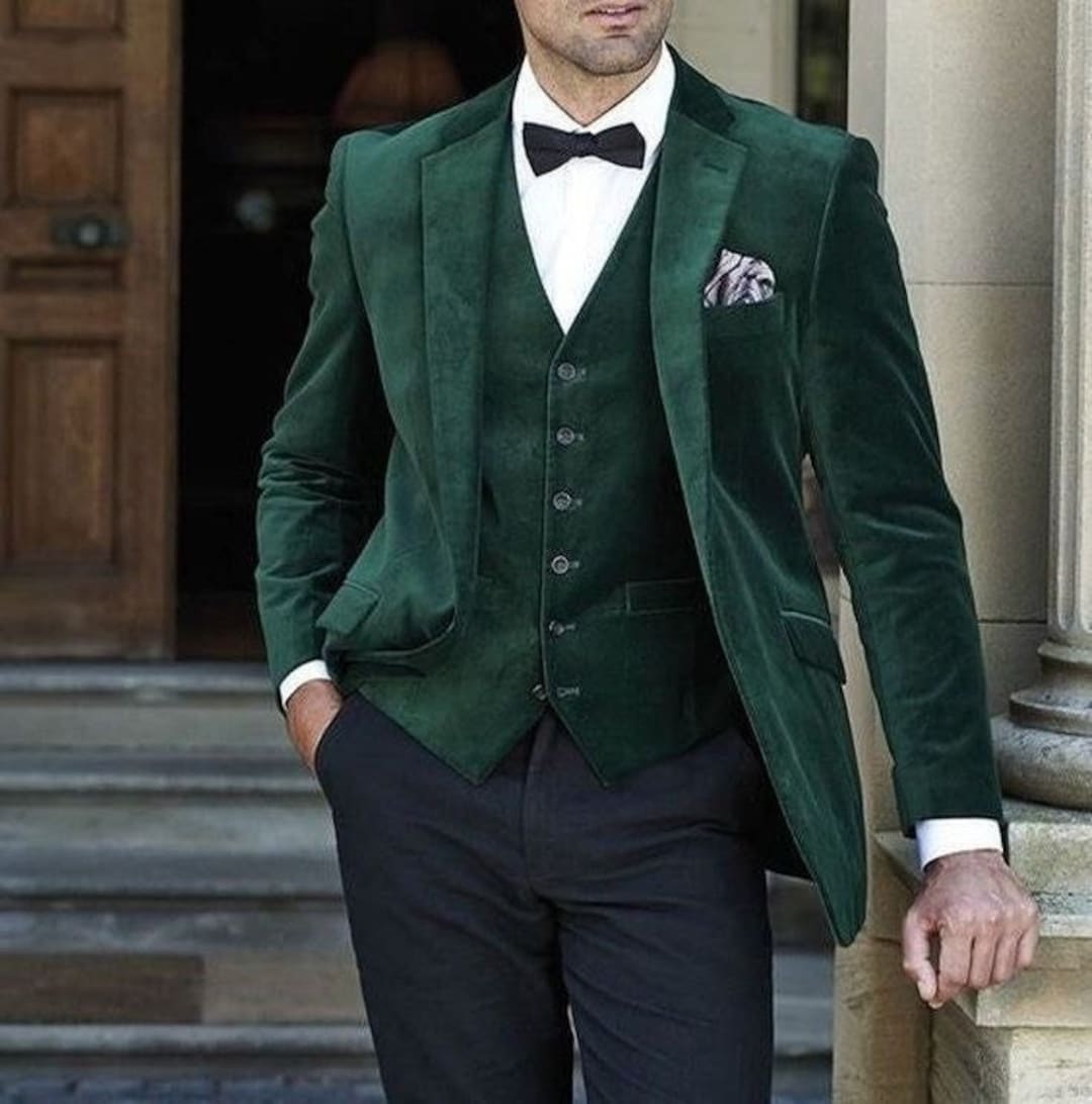 Men's Custom Premium Three Piece Green Velvet Suit for Wedding ...