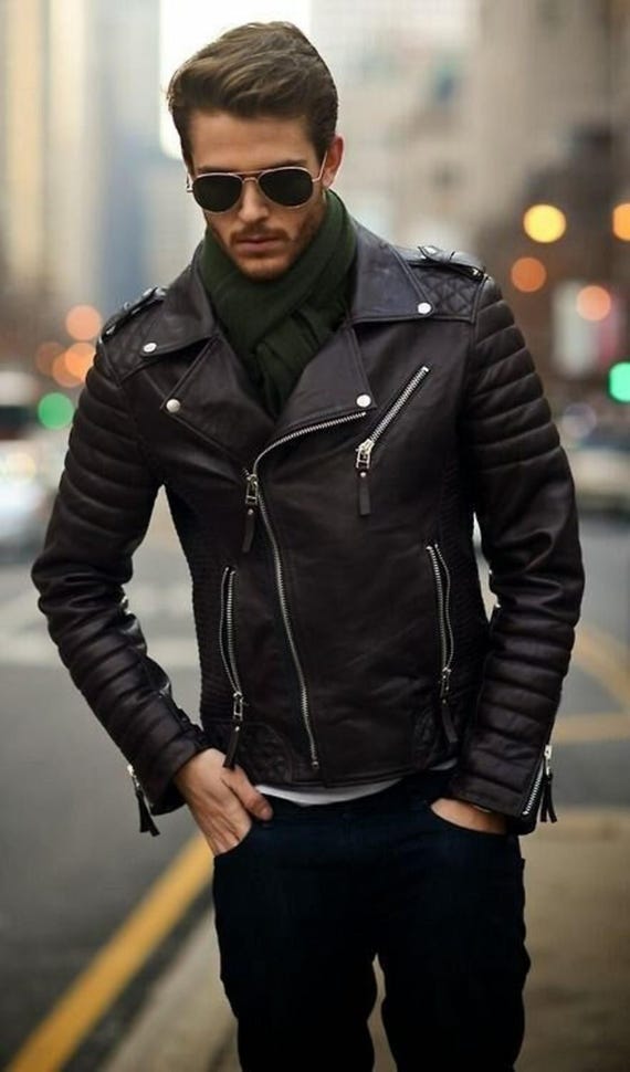 Slim fit leather jacket store