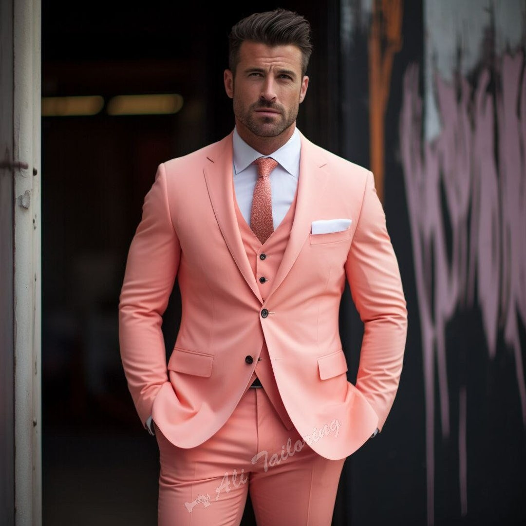 Men Suit Slim Fit Classy Three Piece Pink Men's Suit for Wedding ...