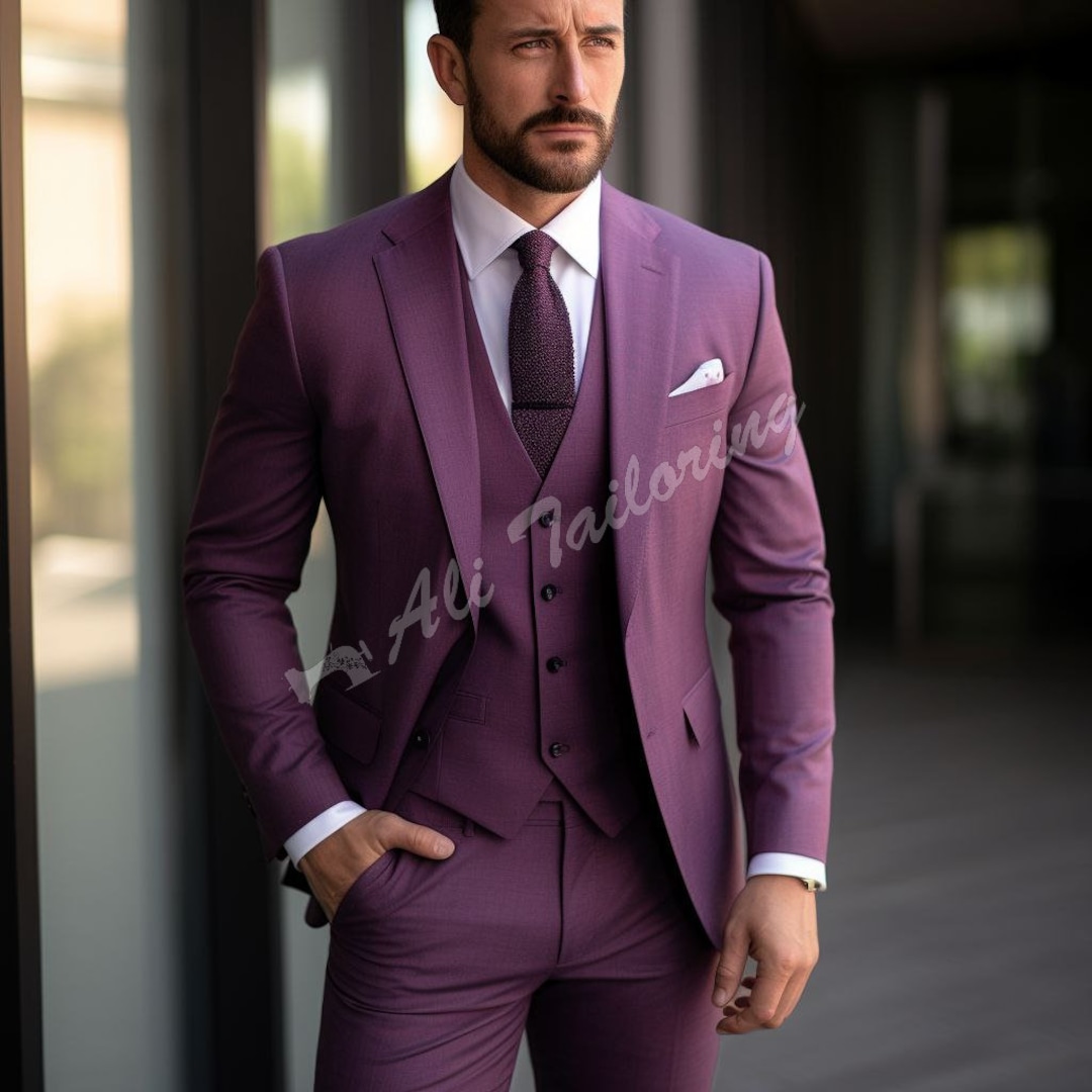 Men Suit Slim Fit Classy Three Piece Purple Men's Suit for Wedding ...
