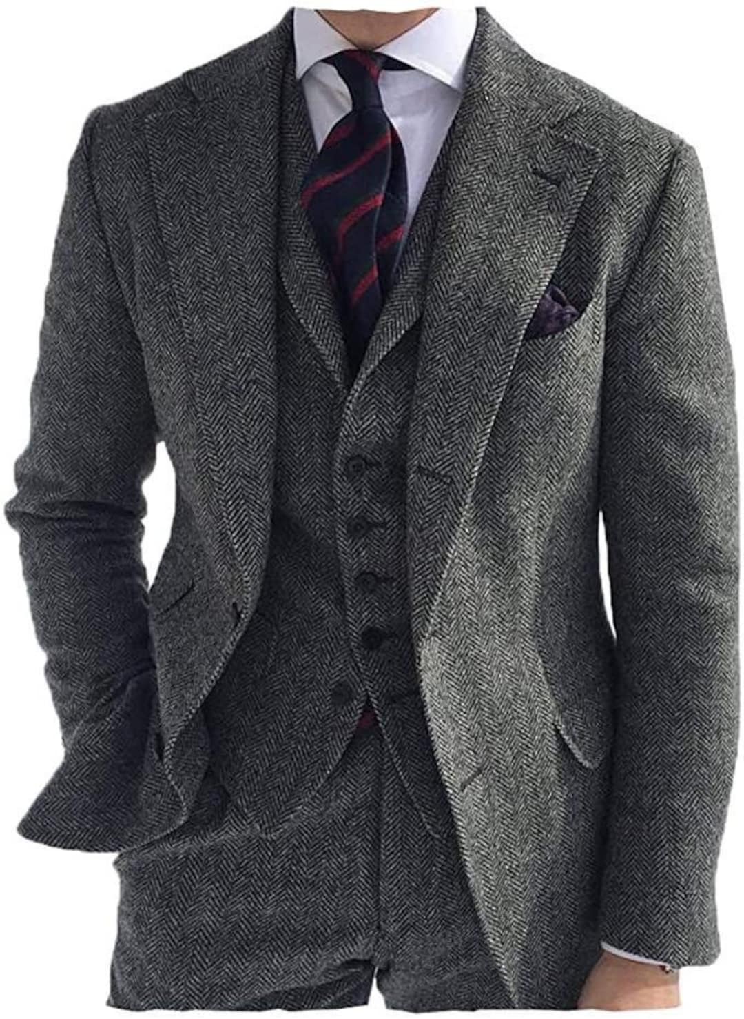 Men Custom Suit Tweed Wool Three Piece Style Grey Men's - Etsy
