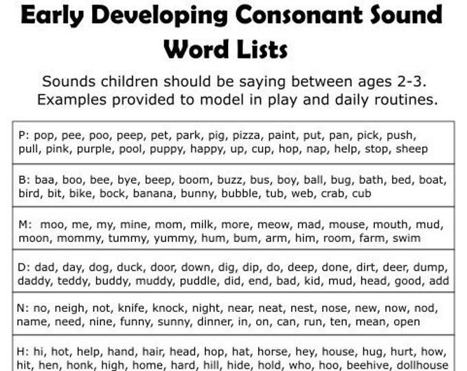Word List, Speech Therapy, Handout, Speech Sounds, Early Intervention ...