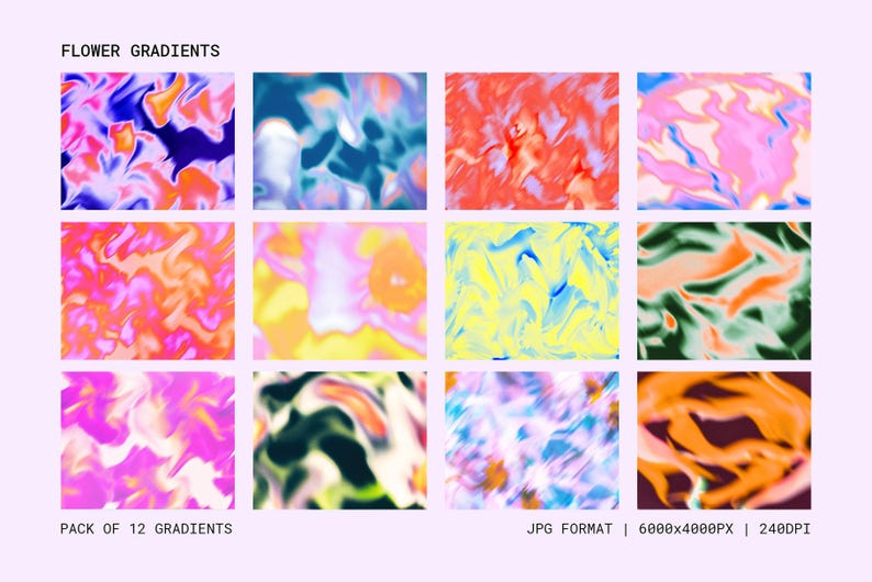 Pack of 12 Abstract Flower Gradients, Blur Effect, Grain, Vibrant ...