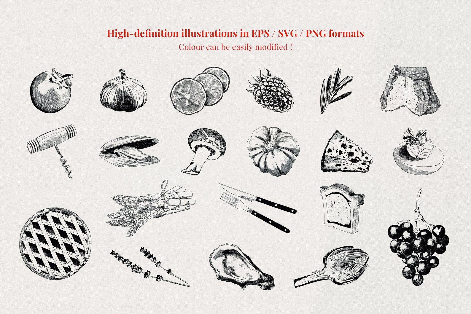 Hand-drawn French Food Illustrations: Bistro & Restaurant Art (EPS, SVG ...