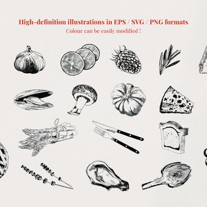 Hand-drawn French Food Illustrations: Bistro & Restaurant Art (EPS, SVG ...