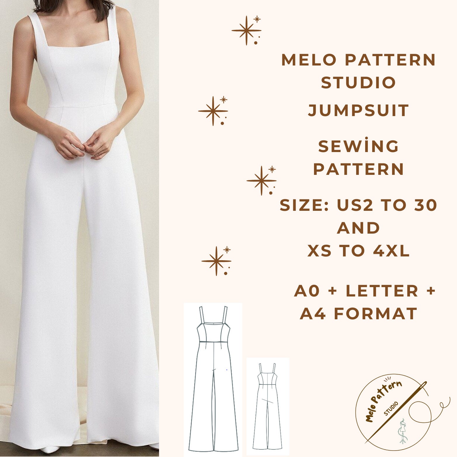 Palazzo Full Jumpsuit Sewing Pattern PDF Sewing Pattern - Etsy UK