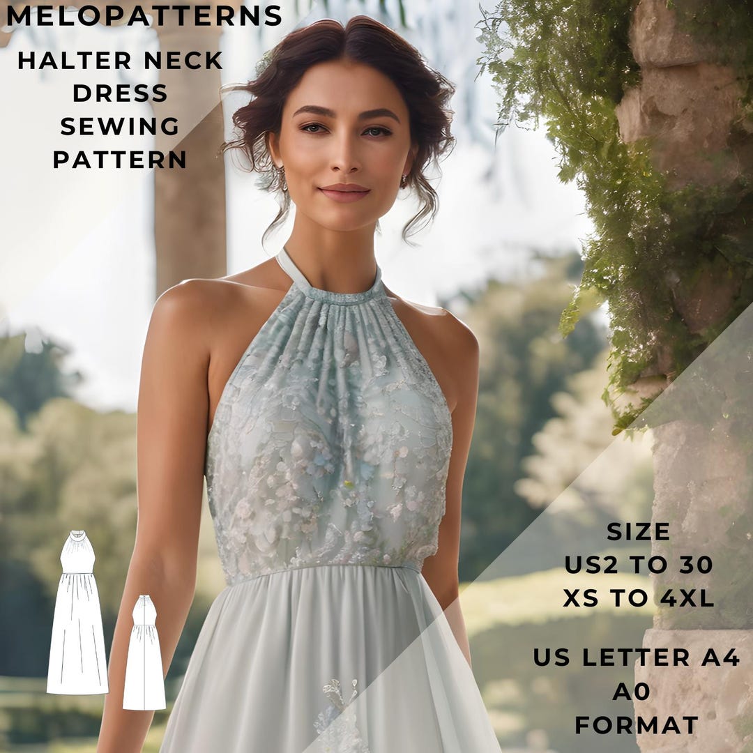Halter Neck Dress Sewing Pattern,prom Dress,gathered Dress,chiffon ...