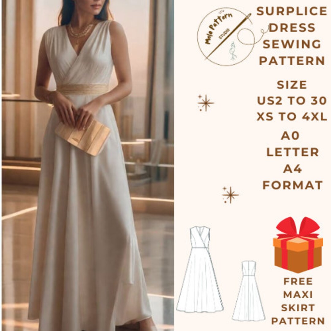 Surplice Dress Sewing Pattern,surplice Dress Pattern,pdf Sewing Pattern ...