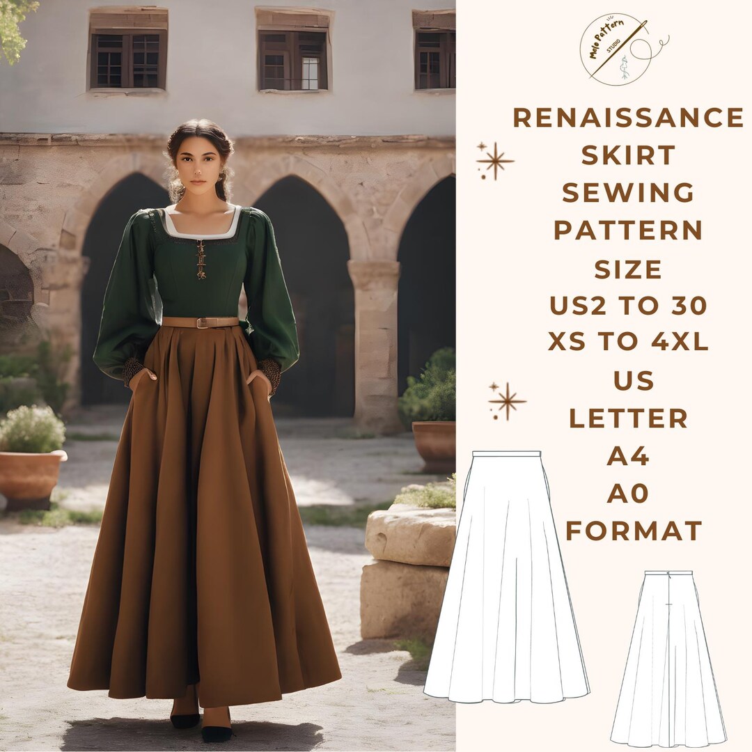 Renaissance Skirt Pattern,skirt Sewing Pattern,range of Size Options ...