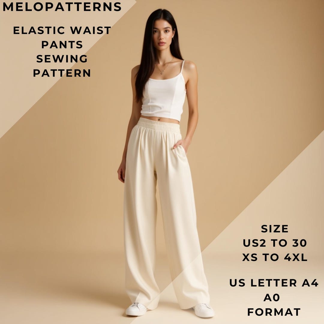 Elastic Waist Pants Sewing Pattern, Palazzo Pants Pattern, Women Pants ...
