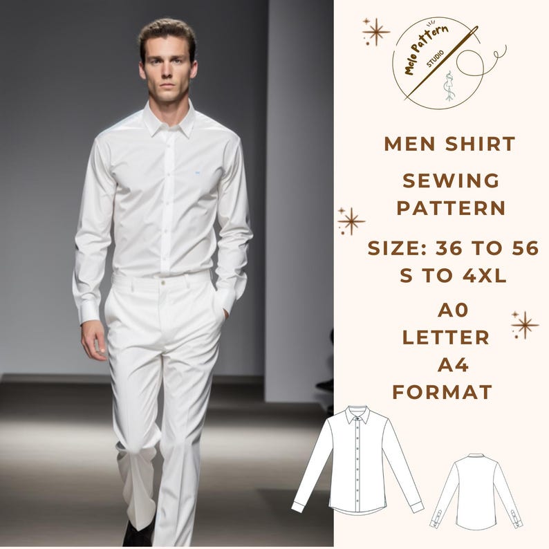 Men Shirt Pdf Sewing Pattern,button Down,men Size;36 to 56 // S to 4 XL ...