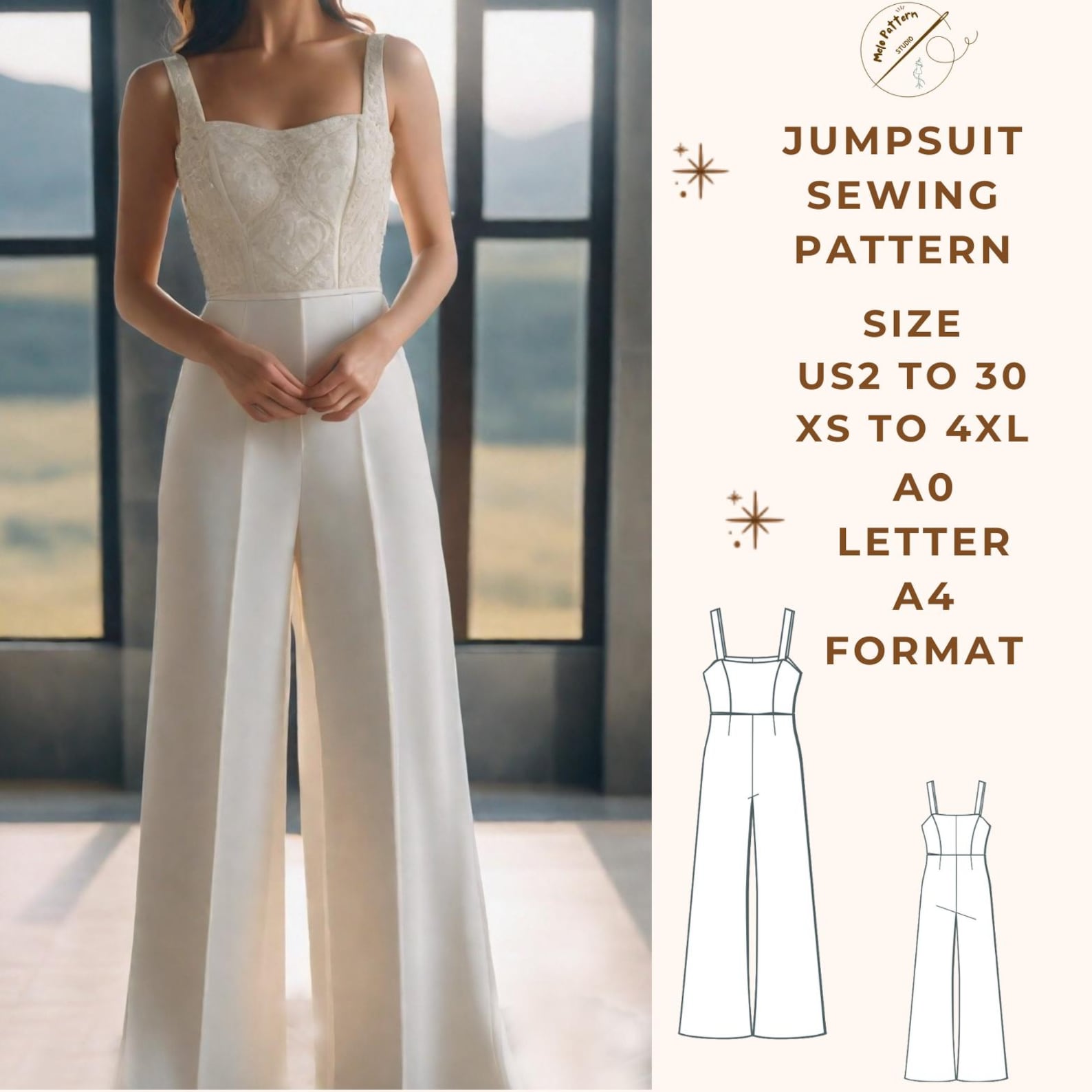 Palazzo Full Jumpsuit Sewing Pattern, PDF Sewing Pattern Instant ...