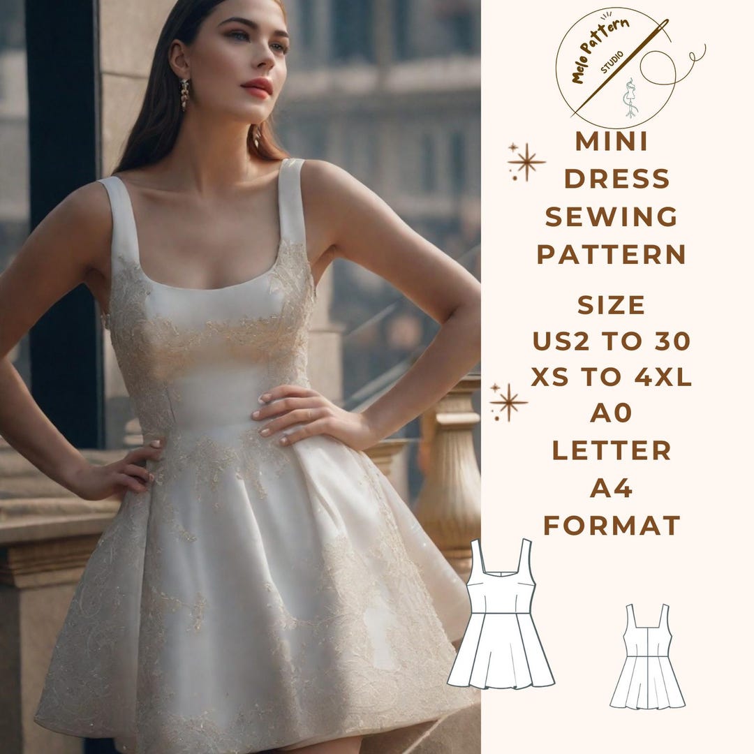 Mini Dress Sewing Pattern, Mini Dress, Ladies Size ( US2 to 30 )-EU(XS ...