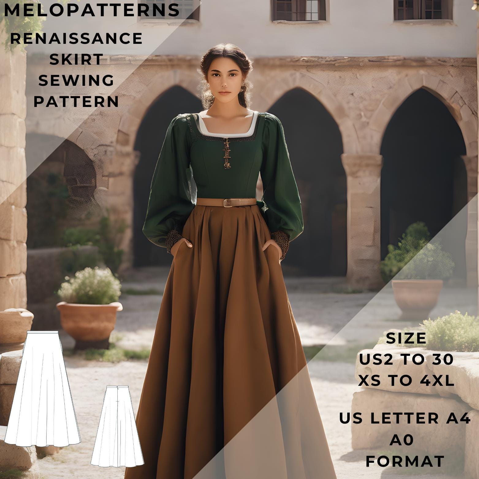 Renaissance Skirt Pattern,skirt Sewing Pattern,range of Size Options ...