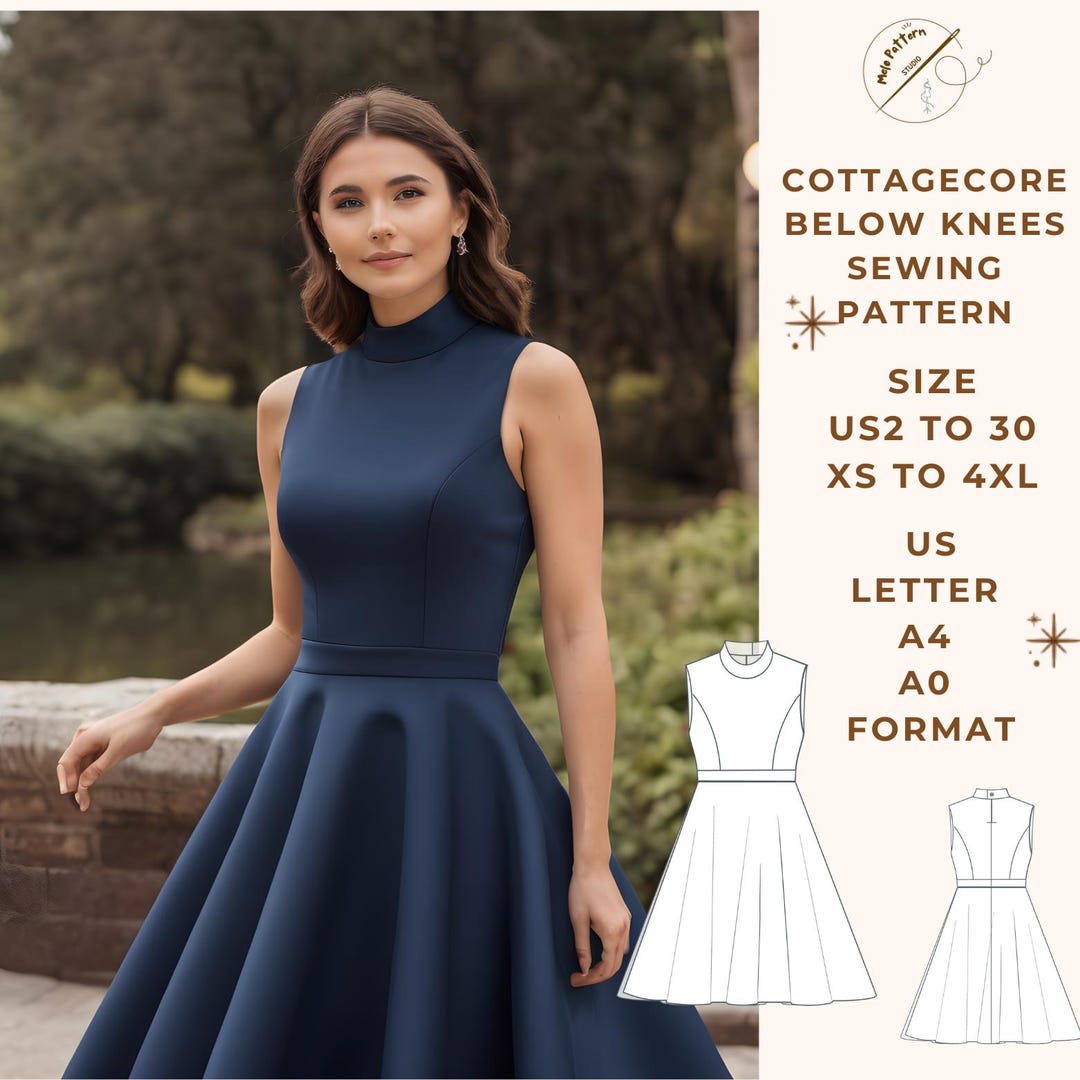 Cottagecore Below Knees Dress Sewing Pattern, Cocktail Dress ...