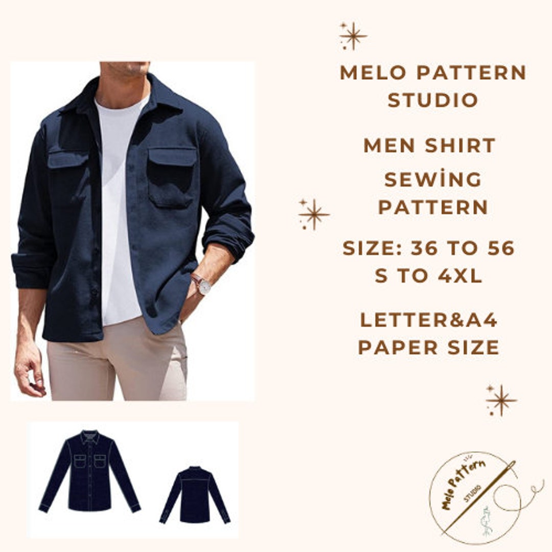 Men Shirt Pdf Sewing Pattern,button Down,men Size36 to 56 // S to 4 XL ...