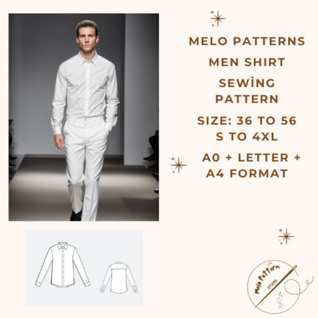 Men Shirt Pdf Sewing Pattern,button Down,men Size36 to 56 // S to 4 XL ...